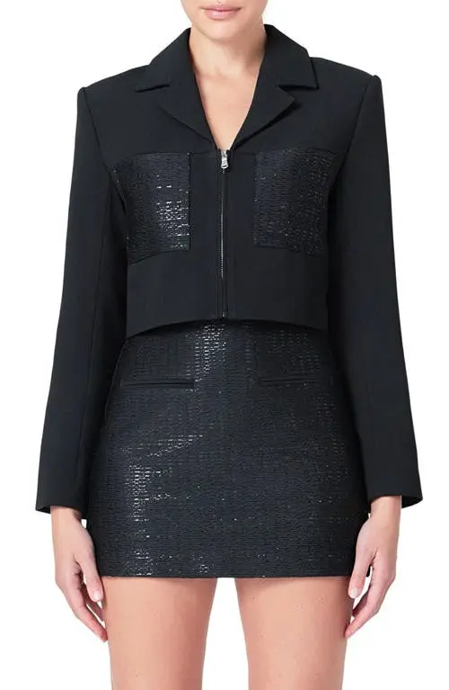 Endless Rose Sequin Pocket Crop Blazer - Black