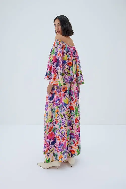 RAISHMA Adela Off-shoulder Floral Print Maxi Dress - Pink