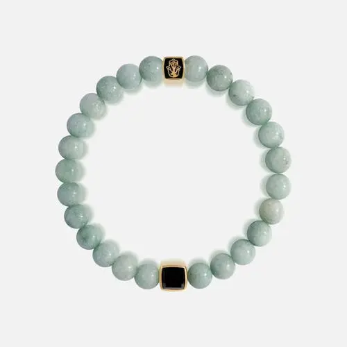 KARMA AND LUCK Jade Onyx Hamsa Charm Beaded Bracelet - Black/gold