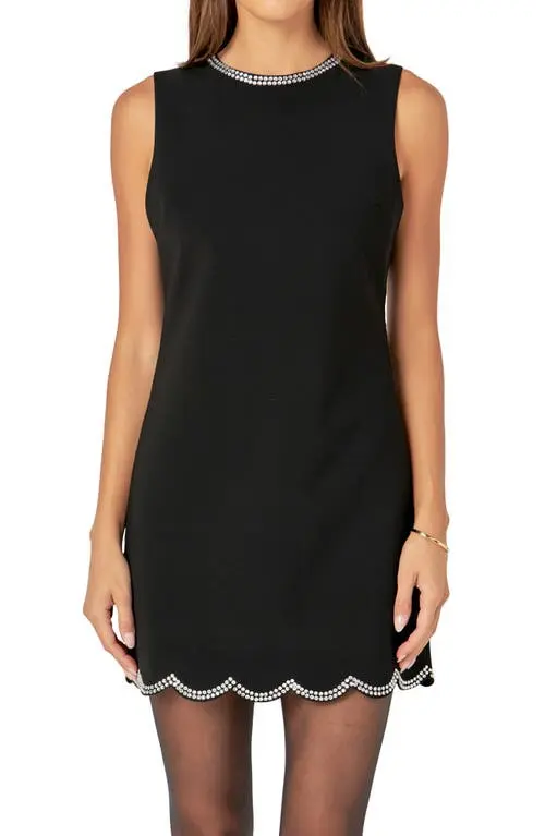 English Factory Rhinestone Scallop Mini Dress