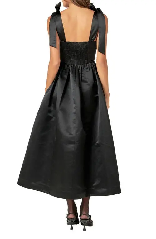 English Factory Bow Strap Satin Midi Dress