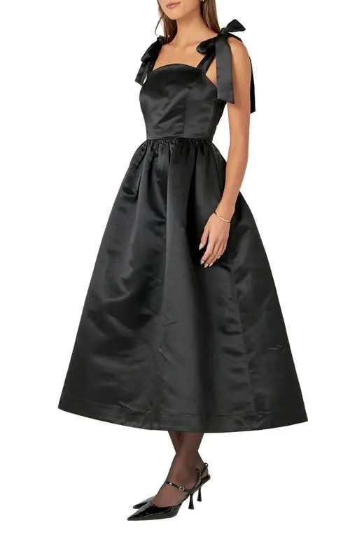English Factory Bow Strap Satin Midi Dress