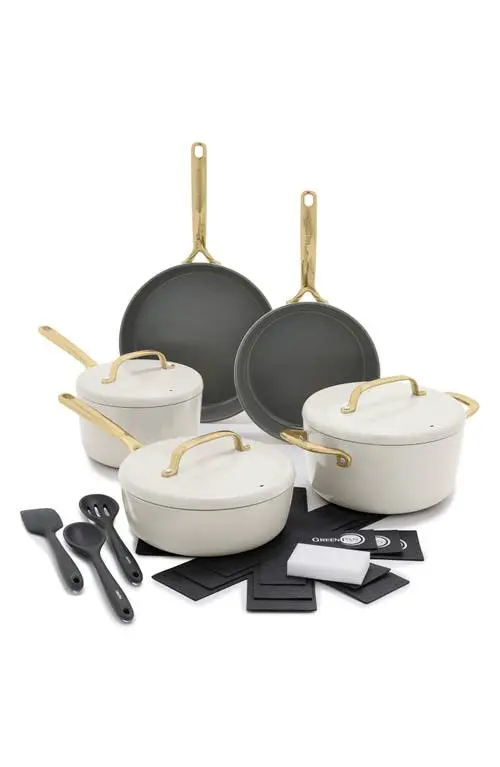 GREENPAN Gp5 Infinite8 11-piece Anodized Aluminum Ceramic Nonstick Cookware Set With Champagne Handles - Cream