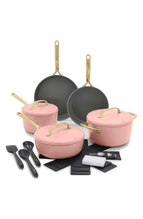GREENPAN Gp5 Infinite8 11-piece Anodized Aluminum Ceramic Nonstick Cookware Set With Champagne Handles - Dusty Rose