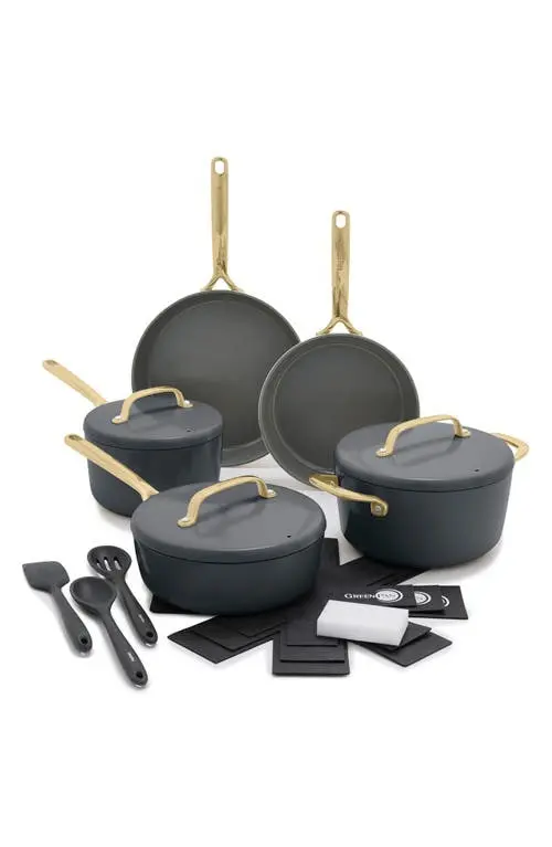 GREENPAN Gp5 Infinite8 11-piece Anodized Aluminum Ceramic Nonstick Cookware Set With Champagne Handles - Slate