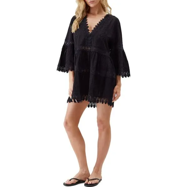Melissa Odabash Victoria Lace Trim Cotton Cover-up Tunic - Black