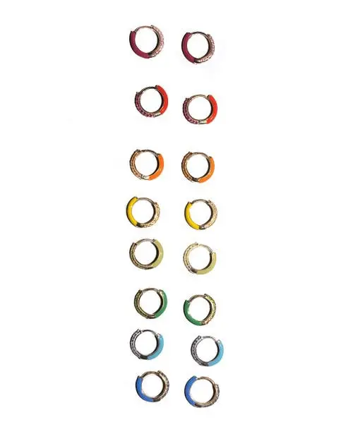 Fry Powers Enamel Sparkle Huggies In 14k Gold - Silver