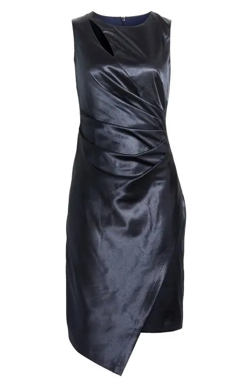 Vince Camuto Asymmetric Satin Sheath Dress In Navy - 55% Off | Editorialist