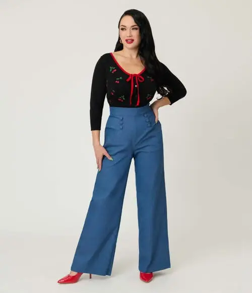 Unique Vintage 1940s Ginger Pants - Blue Chambray