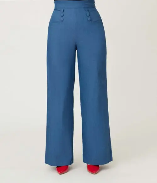 Unique Vintage 1940s Ginger Pants - Blue Chambray