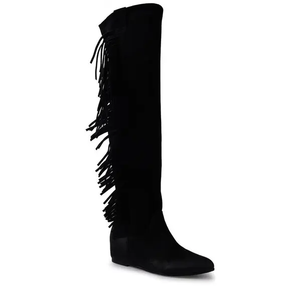 ZIGI Brooklynne Knee High Wedge Boots - Black Suede
