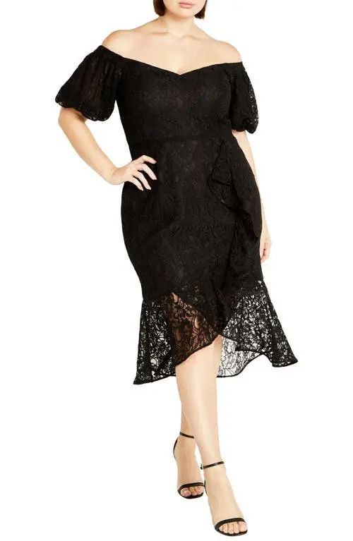 princess polly baby blue dress City Chic Lily Off-The-Shoulder Lace Midi Dress In Black - 60% Off