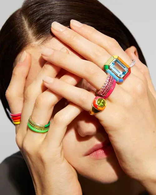 Fry Powers Set Of Four Enamel Stacking Rings In Sterling Silver