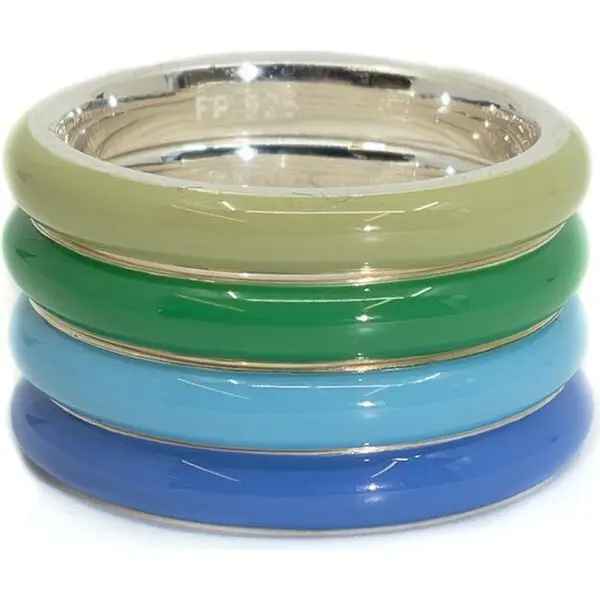 Fry Powers Enamel Sterling Silver Stacking Rings Set - Cool Multi