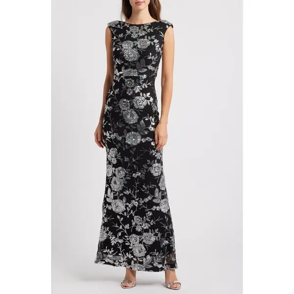 Eliza J Sequin Floral Sheath Gown