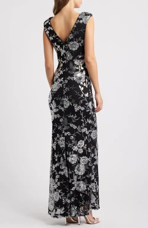 Eliza J Sequin Floral Sheath Gown