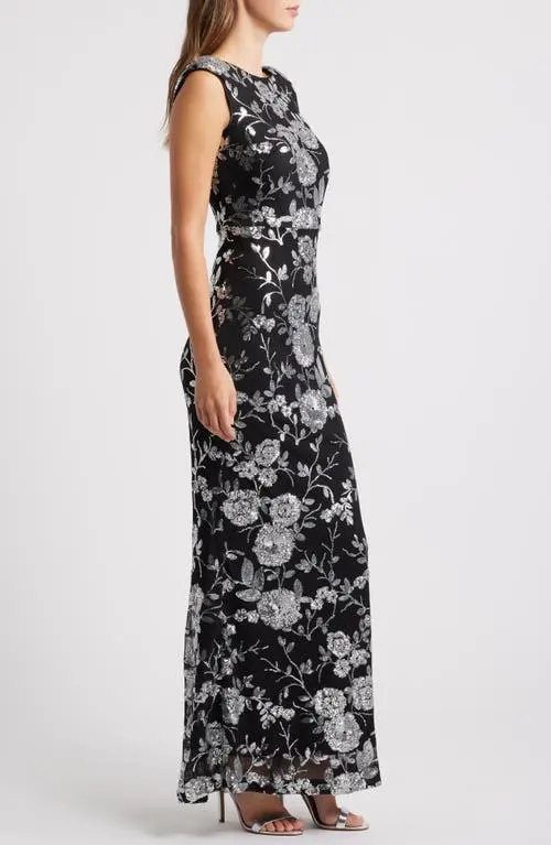 Eliza J Sequin Floral Sheath Gown
