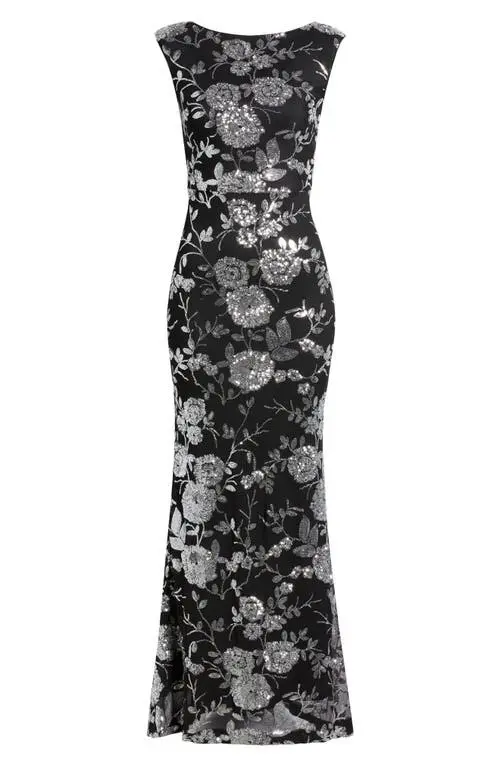Eliza J Sequin Floral Sheath Gown