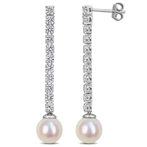 JULIANNA B. Pearl And Lab-created White Sapphire Dangle Earrings - White Gold