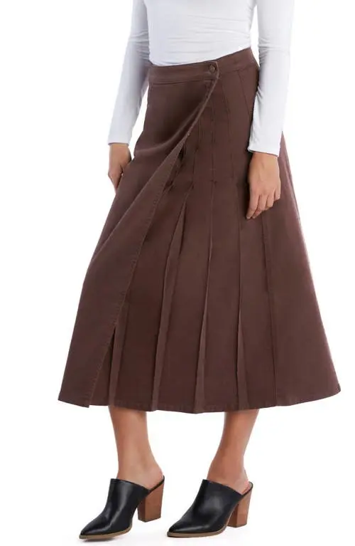 WASH LAB DENIM Delphine Side Pleat Maxi Skirt - Rich Brown