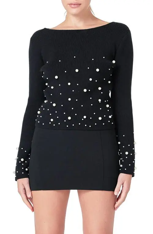 Endless Rose Imitation Pearl Embellished Sweater