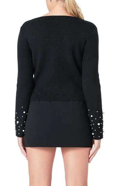 Endless Rose Imitation Pearl Embellished Sweater