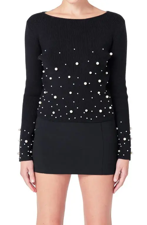Endless Rose Imitation Pearl Embellished Sweater