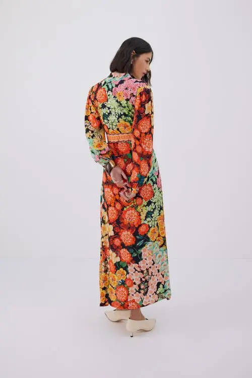 RAISHMA Amara Floral Printed Midi Dress - Black