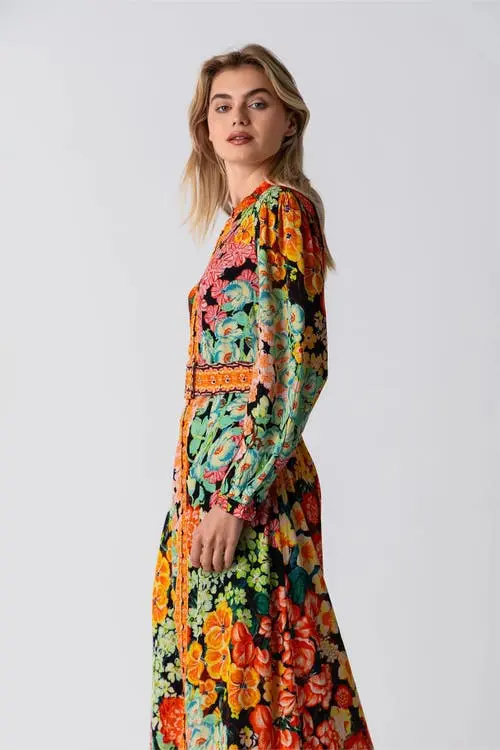 RAISHMA Amara Floral Printed Midi Dress - Black