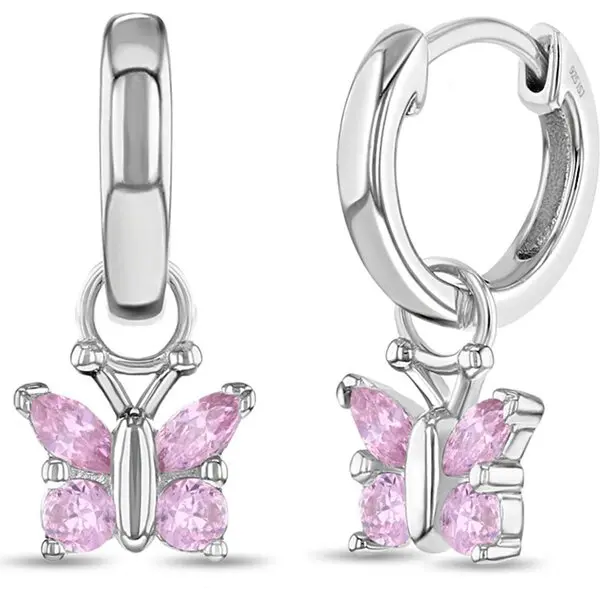 IN SEASON JEWELRY Cubic Zirconia Butterfly Dangle Hoop Earrings - Pink