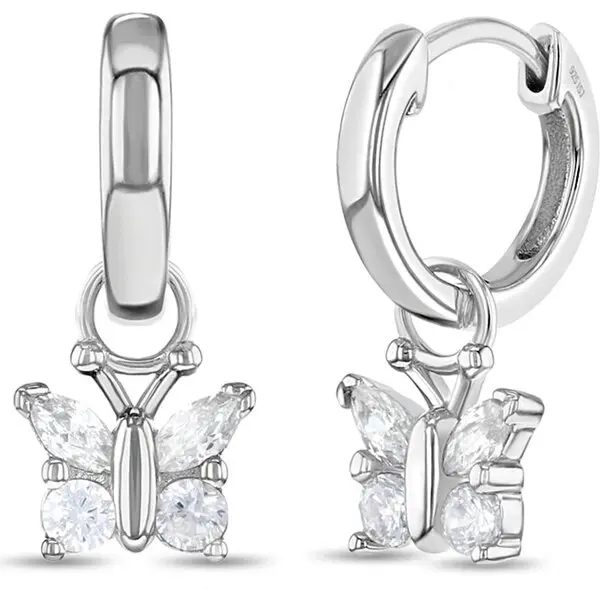 IN SEASON JEWELRY Cubic Zirconia Butterfly Dangle Hoop Earrings - Silver
