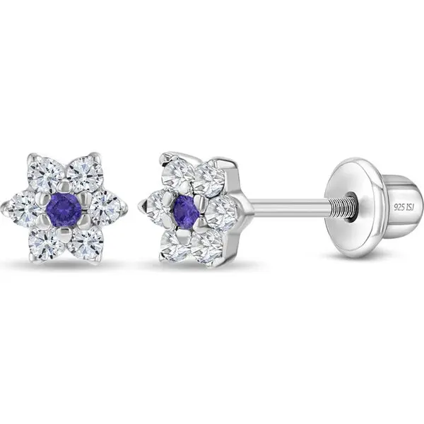 IN SEASON JEWELRY Cubic Zirconia Flower Stud Earrings - Clear & Purple