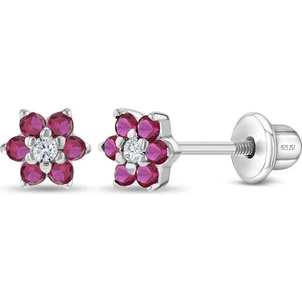 IN SEASON JEWELRY Cubic Zirconia Flower Stud Earrings - Hot Pink