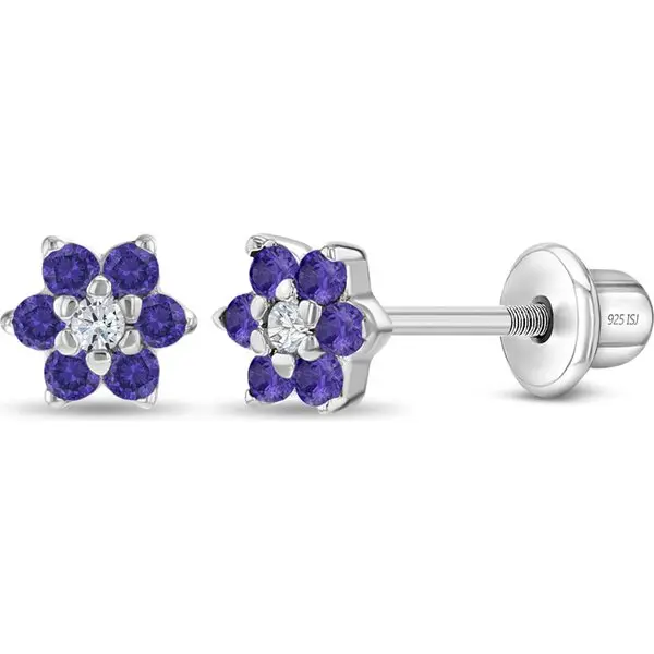 IN SEASON JEWELRY Cubic Zirconia Flower Stud Earrings - Purple