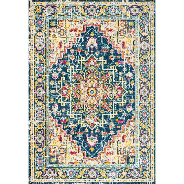 JONATHAN Y Brooklyn Geometric Medallion Area Rug - Blue/beige