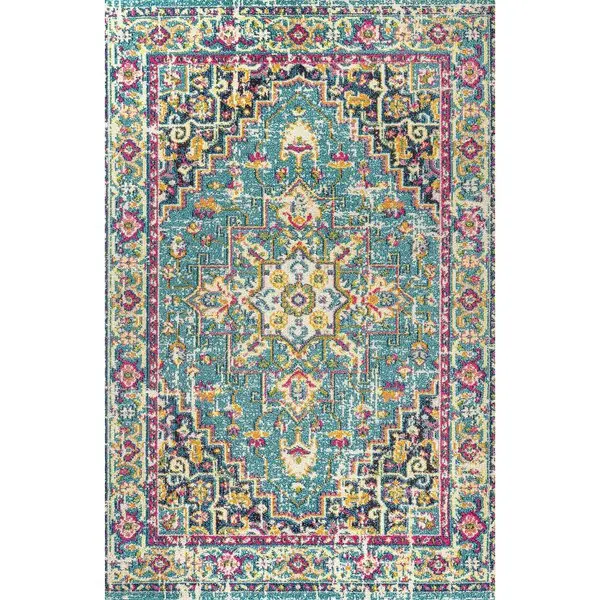 JONATHAN Y Brooklyn Geometric Medallion Area Rug - Blue/multi