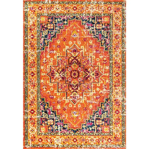 JONATHAN Y Brooklyn Geometric Medallion Area Rug - Orange/blue