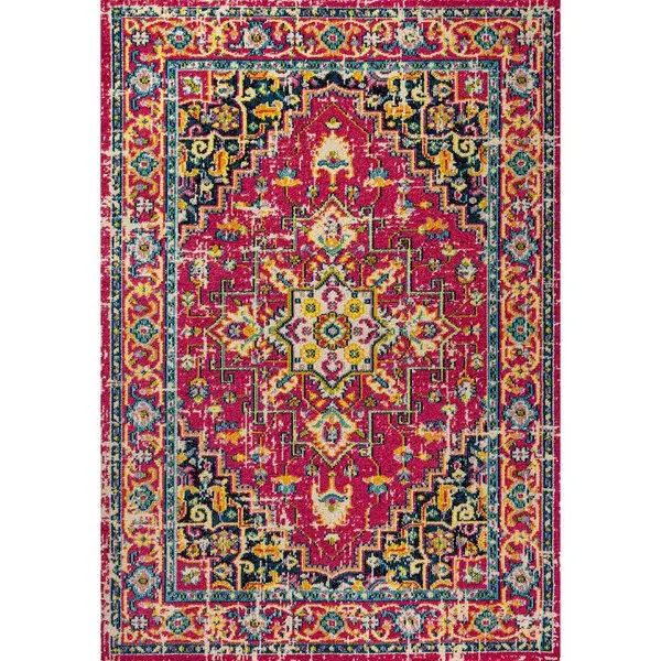 JONATHAN Y Brooklyn Geometric Medallion Area Rug - Red/pink