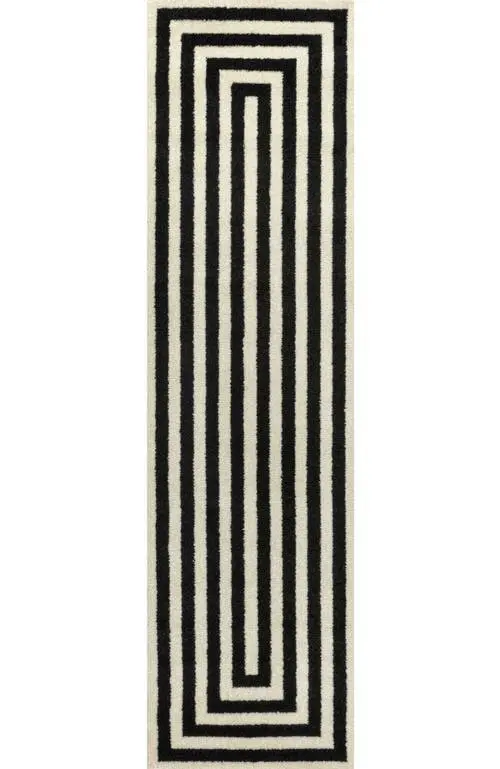 JONATHAN Y Bandol Modern Classic Mitre Stripe Area Rug - Black/ivory