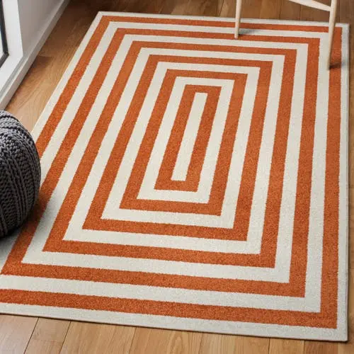 JONATHAN Y Bandol Modern Classic Mitre Stripe Area Rug - Terracotta/ivory