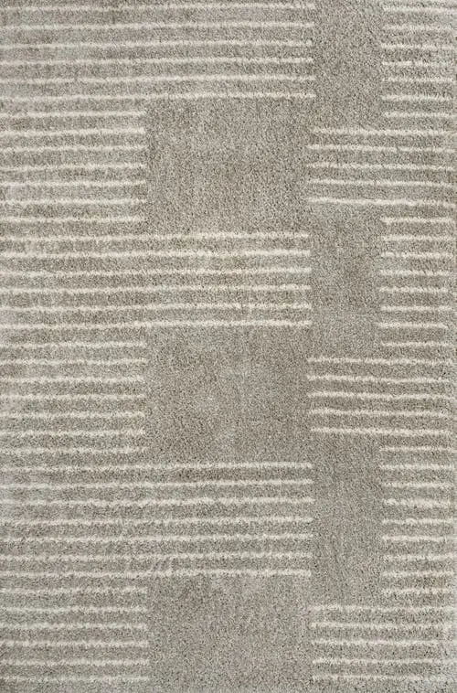 JONATHAN Y Petra Abstract Stripe Geometric Shag Area Rug - Gray/ivory