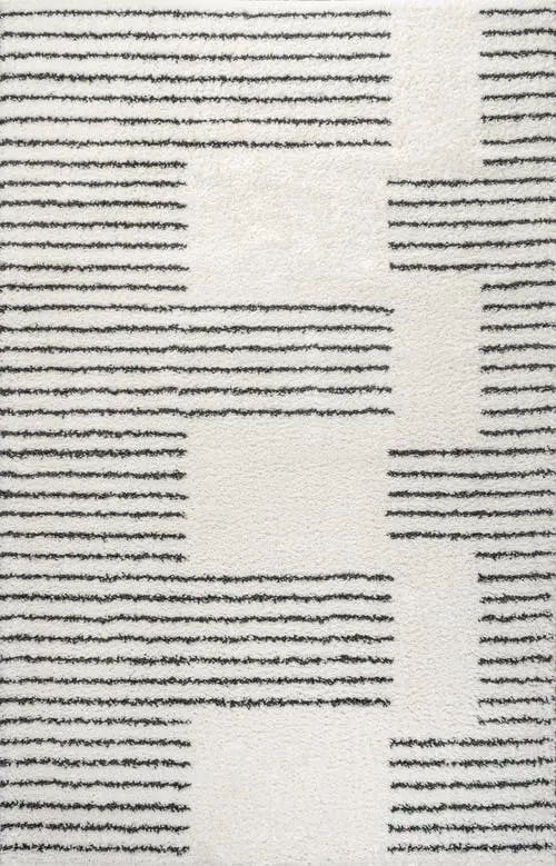JONATHAN Y Petra Abstract Stripe Geometric Shag Area Rug - White/gray
