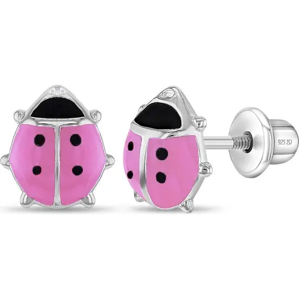IN SEASON JEWELRY Enamel Ladybug Stud Earrings - Pink