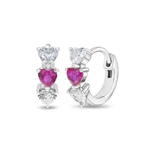 IN SEASON JEWELRY Sterling Cubic Zirconia Heart Huggie Hoop Earrings - Hot Pink