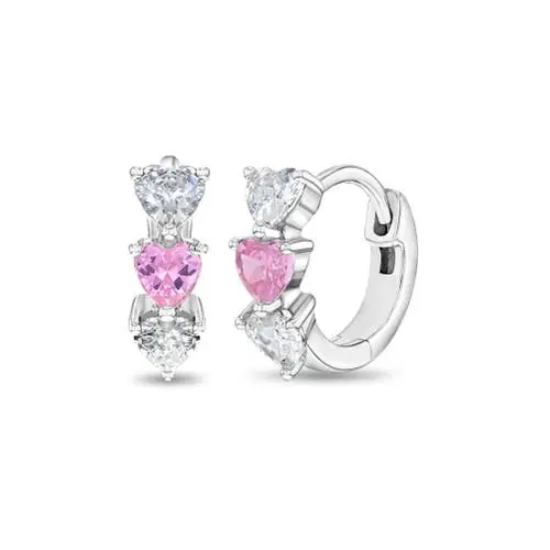 IN SEASON JEWELRY Sterling Cubic Zirconia Heart Huggie Hoop Earrings - Pink