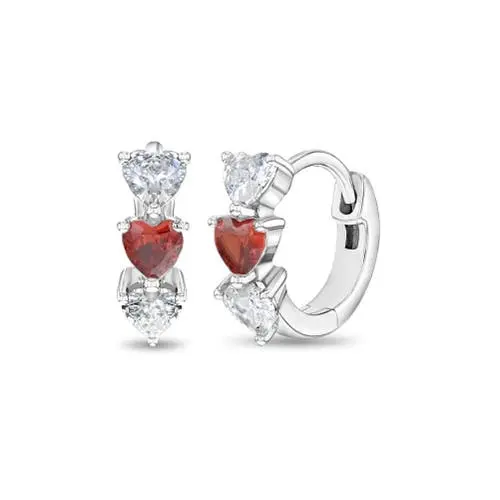 IN SEASON JEWELRY Sterling Cubic Zirconia Heart Huggie Hoop Earrings - Red
