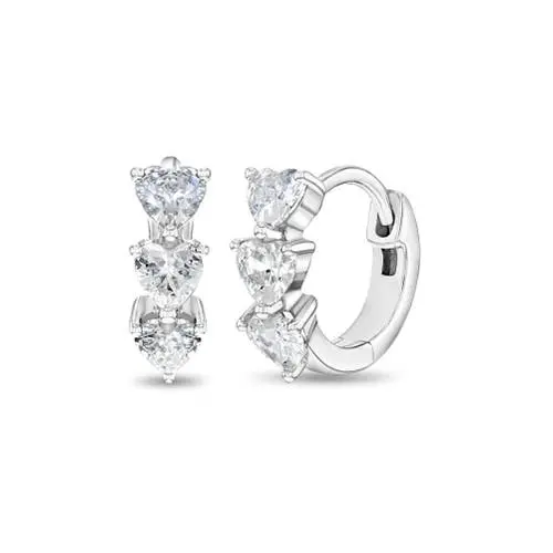 IN SEASON JEWELRY Sterling Cubic Zirconia Heart Huggie Hoop Earrings - Silver