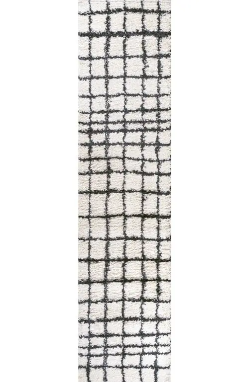 JONATHAN Y Arenal Geometric Grid Shag Area Rug - White/gray
