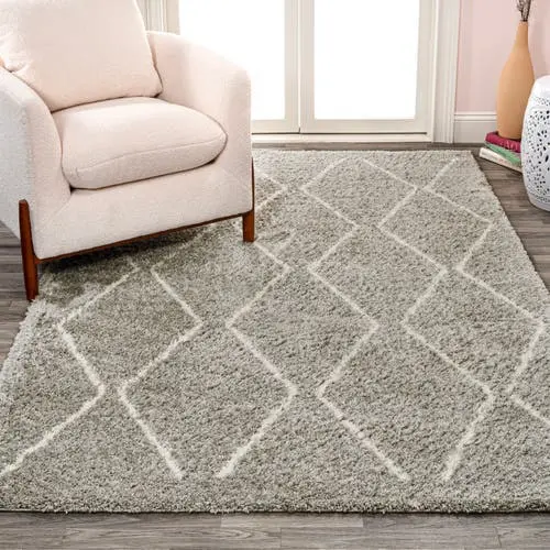 JONATHAN Y Catala Moroccan Diamond Shag Area Rug - Gray/ivory