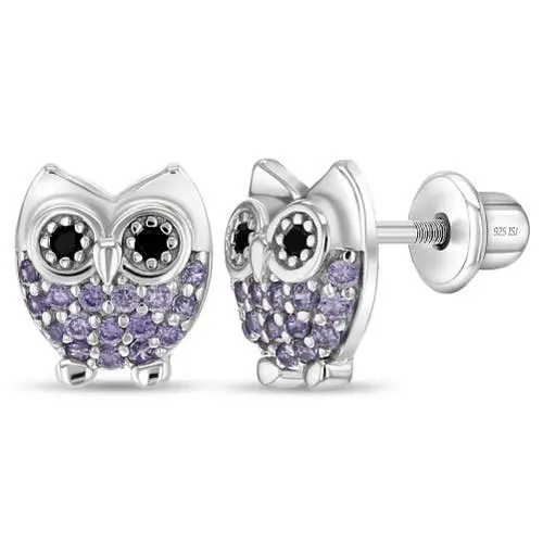 IN SEASON JEWELRY Cubic Zirconia Owl Stud Earrings - Purple